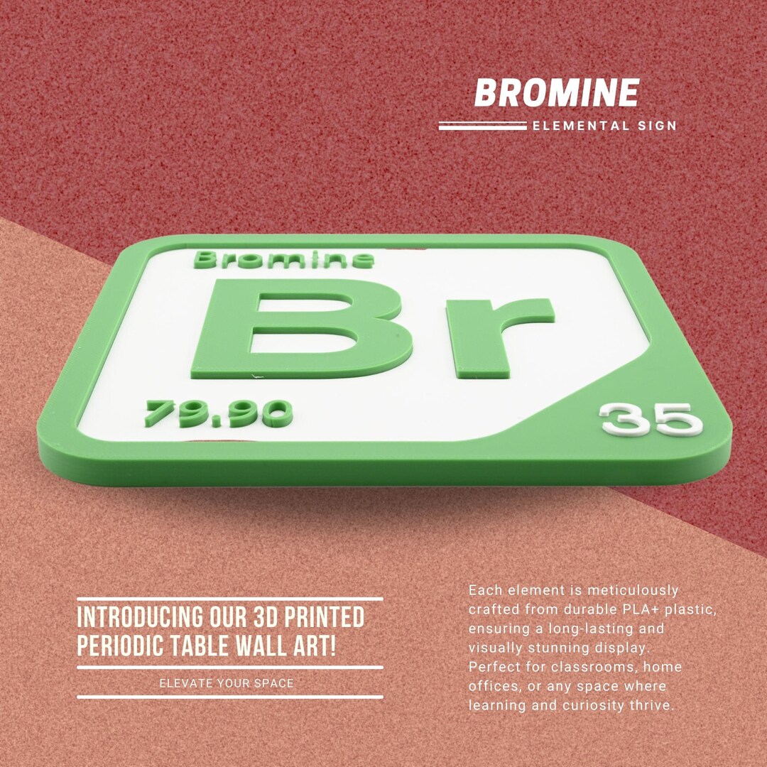 3D Printed Bromine Periodic Table Tile, Educational Wall Art for ...