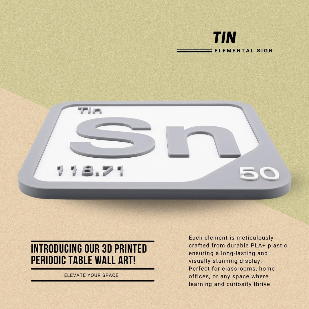 3D Printed Tin Periodic Table Tile, Educational Wall Art for Science ...