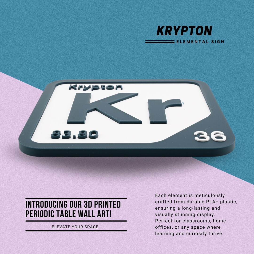 3D Printed Krypton Periodic Table Tile, Educational Wall Art for Science Lovers, Durable PLA ...