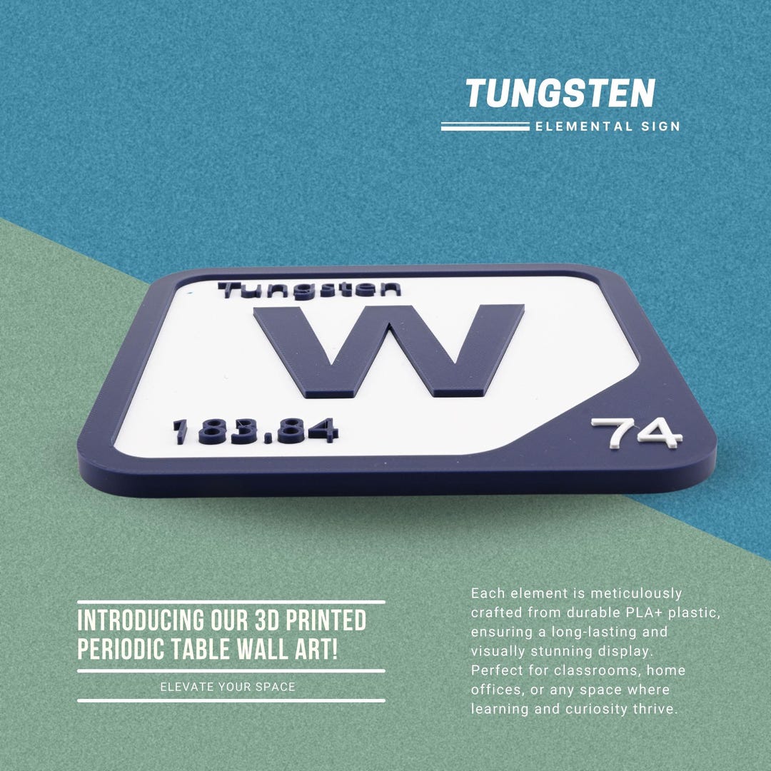 3D Printed Tungsten Periodic Table Tile, Educational Wall Art for ...