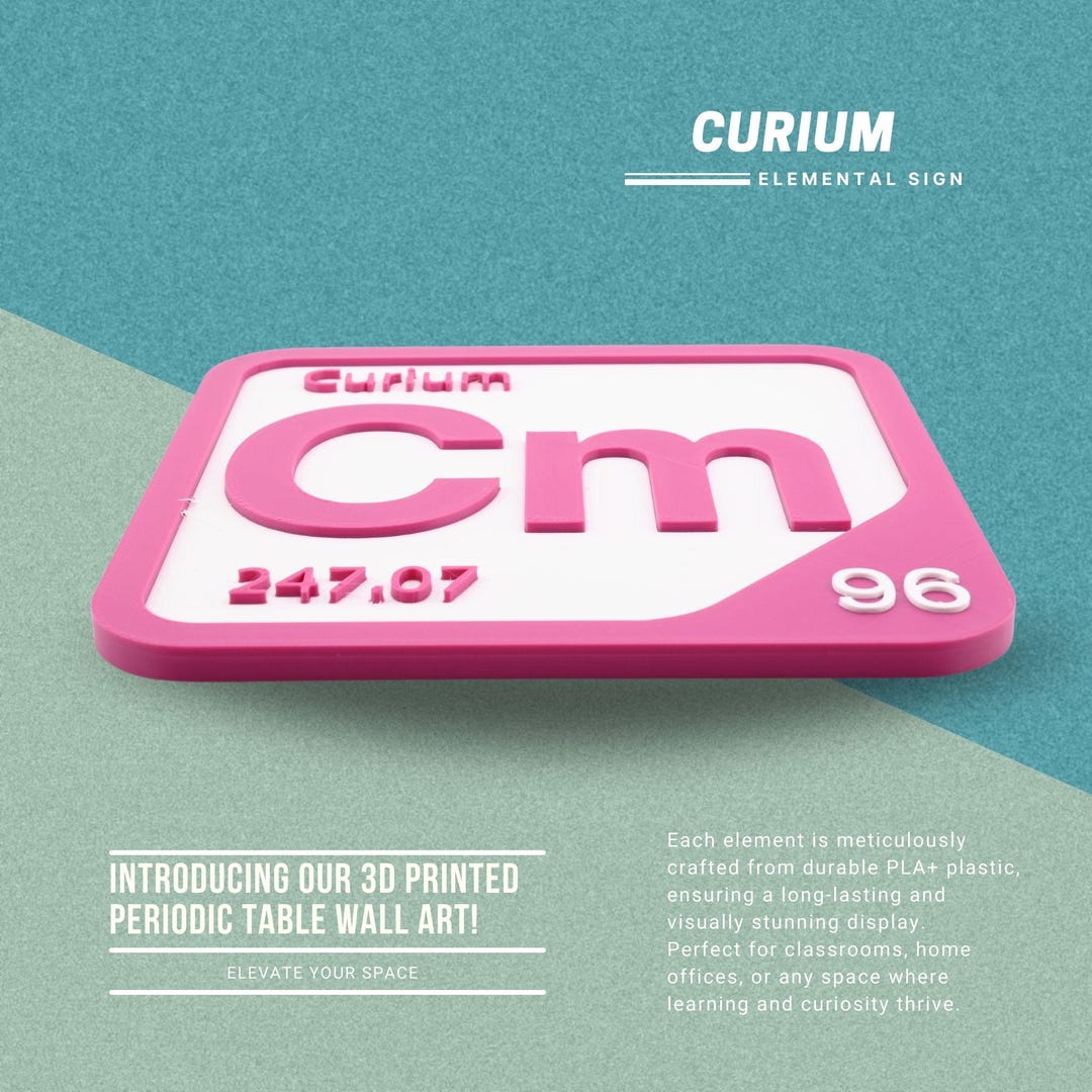 3D Printed Curium Periodic Table Tile, Educational Wall Art for Science ...