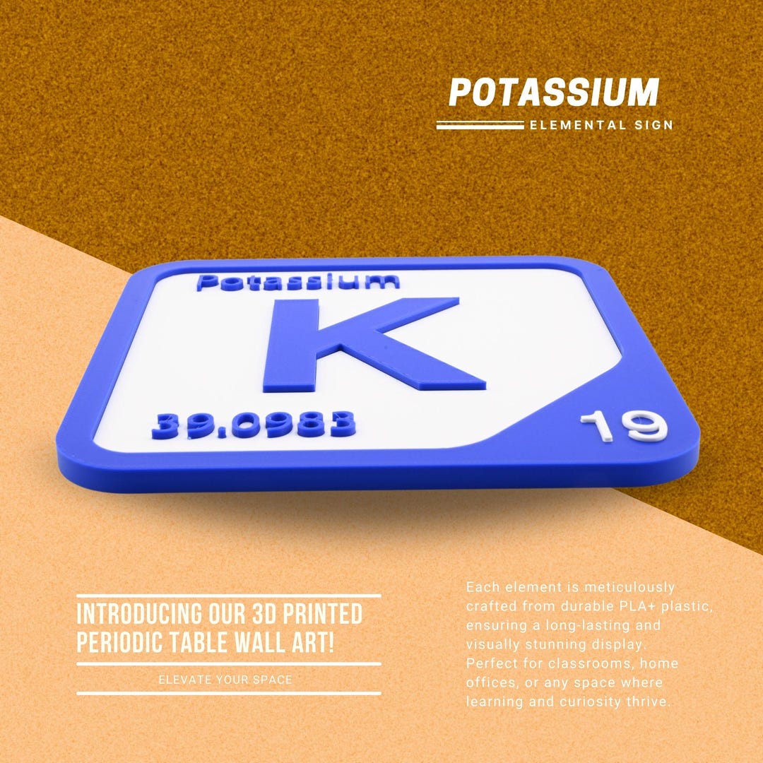 3D Printed Potassium Periodic Table Tile, Educational Wall Art for ...