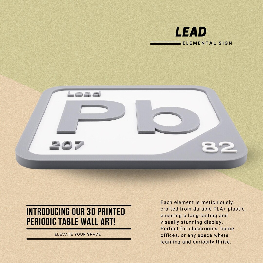 3D Printed Lead Periodic Table Tile, Educational Wall Art for Science ...