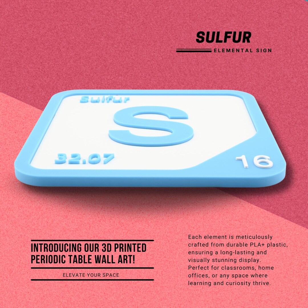 3D Printed Sulfur Periodic Table Tile, Educational Wall Art for Science ...