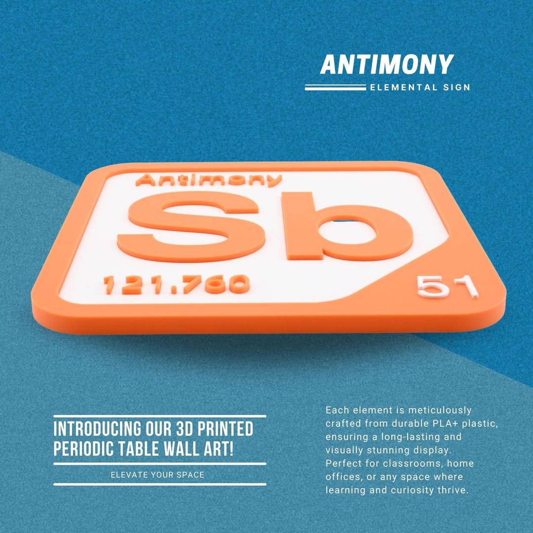 3D Printed Antimony Periodic Table Tile, Educational Wall Art for ...