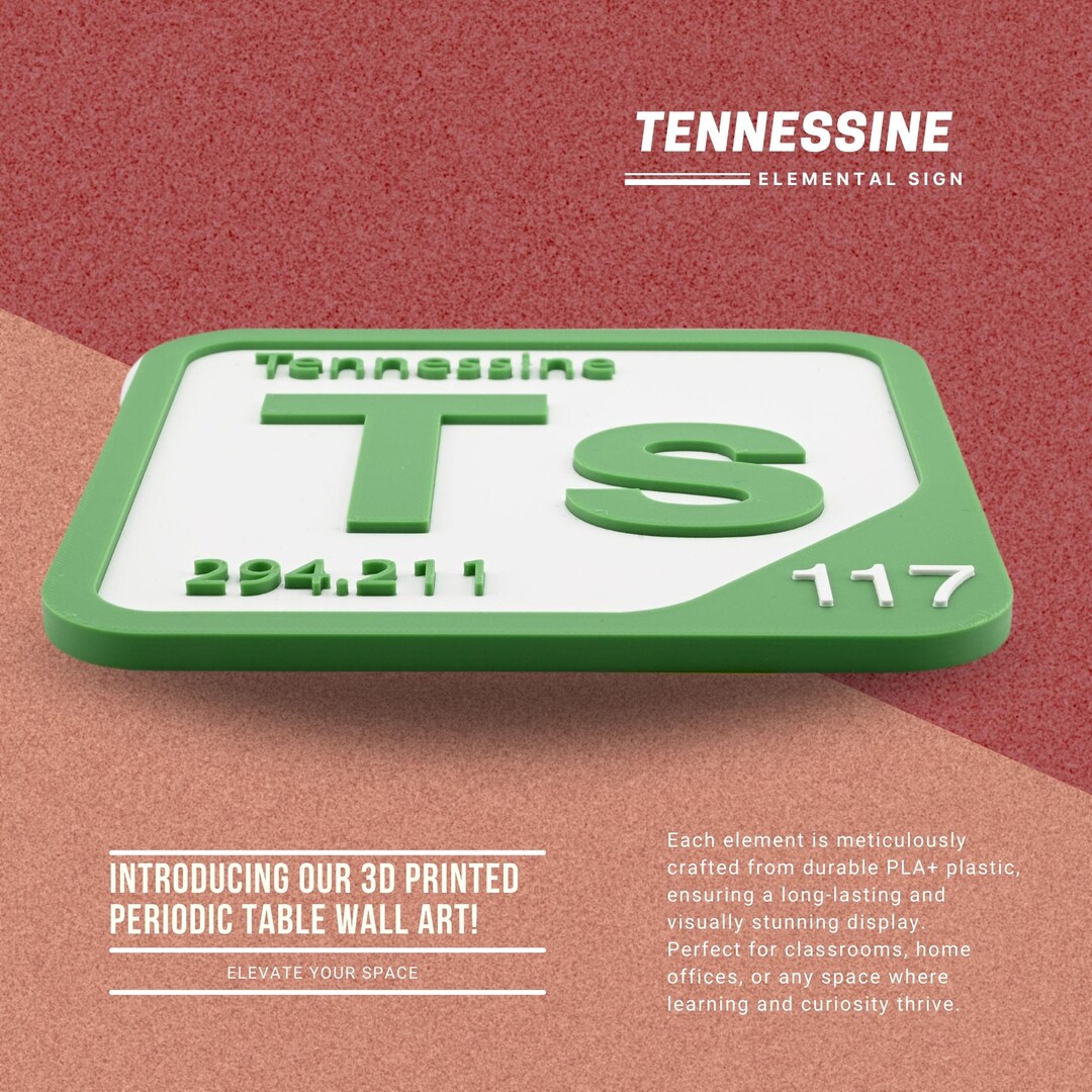 3D Printed Tennessine Periodic Table Tile, Educational Wall Art for ...