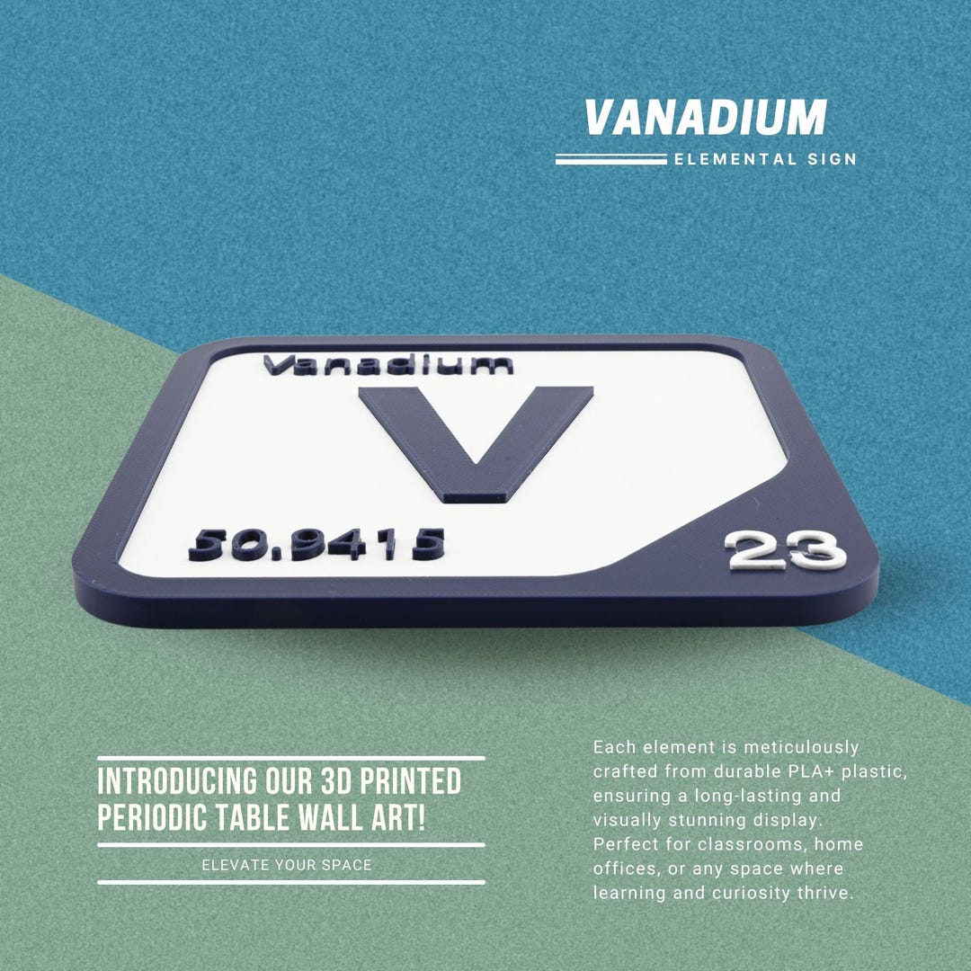 3D Printed Vanadium Periodic Table Tile, Educational Wall Art for ...