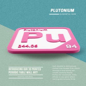 3D Printed Plutonium Periodic Table Tile, Educational Wall Art for ...