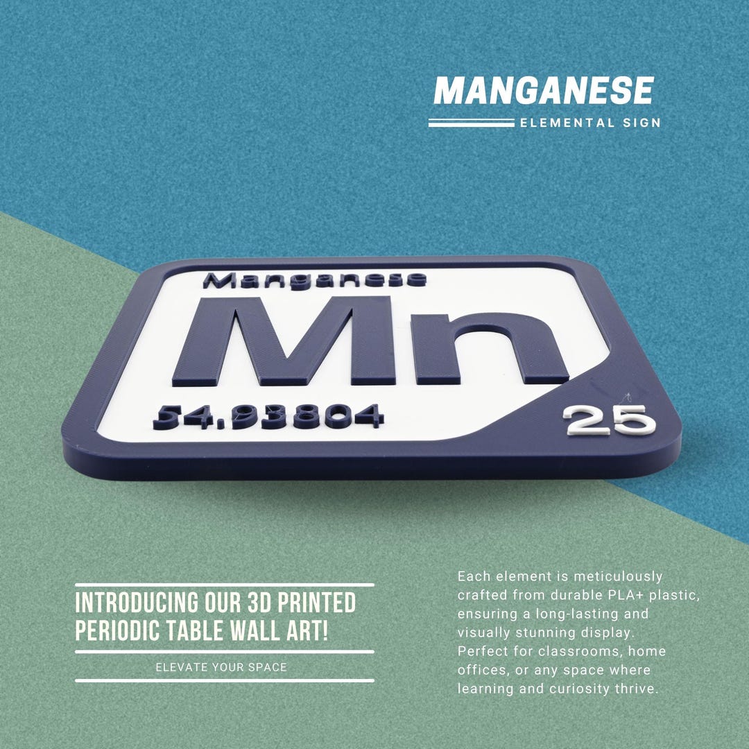 3D Printed Manganese Periodic Table Tile, Educational Wall Art for ...