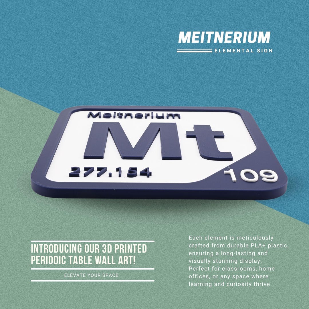 3D Printed Meitnerium Periodic Table Tile, Educational Wall Art for ...