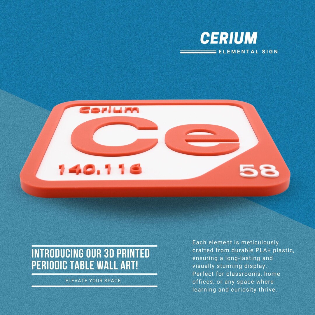 3D Printed Cerium Periodic Table Tile, Educational Wall Art for Science ...