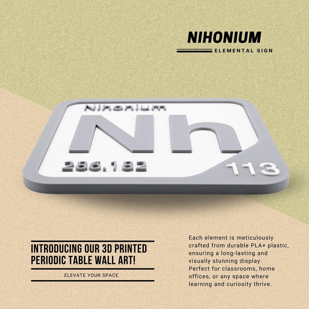 3D Printed Nihonium Periodic Table Tile, Educational Wall Art for ...