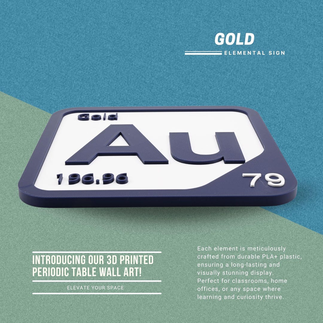3D Printed Gold Periodic Table Tile, Educational Wall Art for Science ...