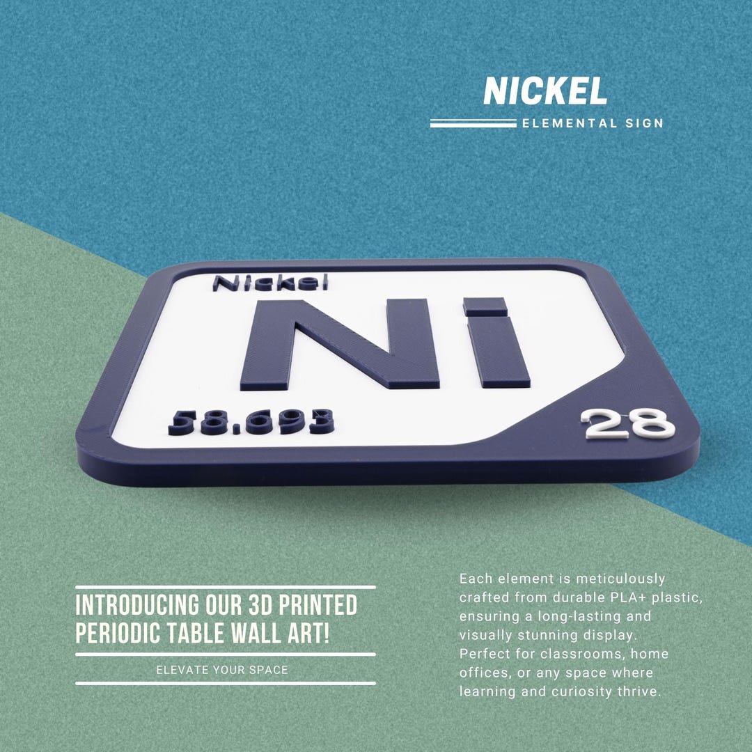 3D Printed Nickel Periodic Table Tile, Educational Wall Art for Science ...