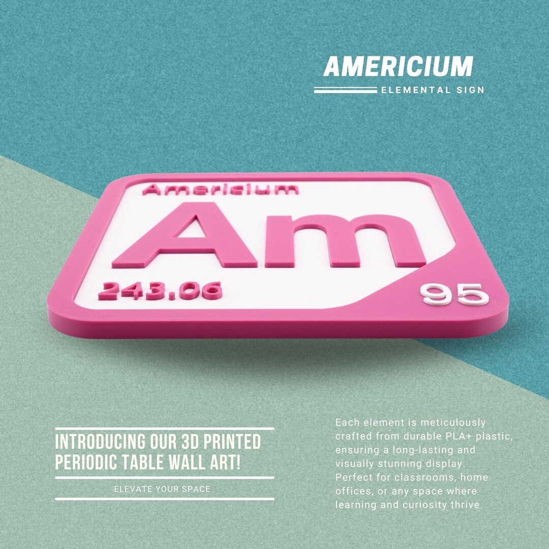 3D Printed Americium Periodic Table Tile, Educational Wall Art for ...