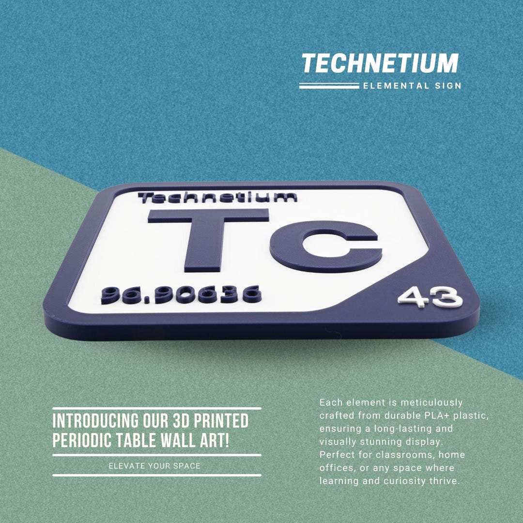 3D Printed Technetium Periodic Table Tile, Educational Wall Art for ...