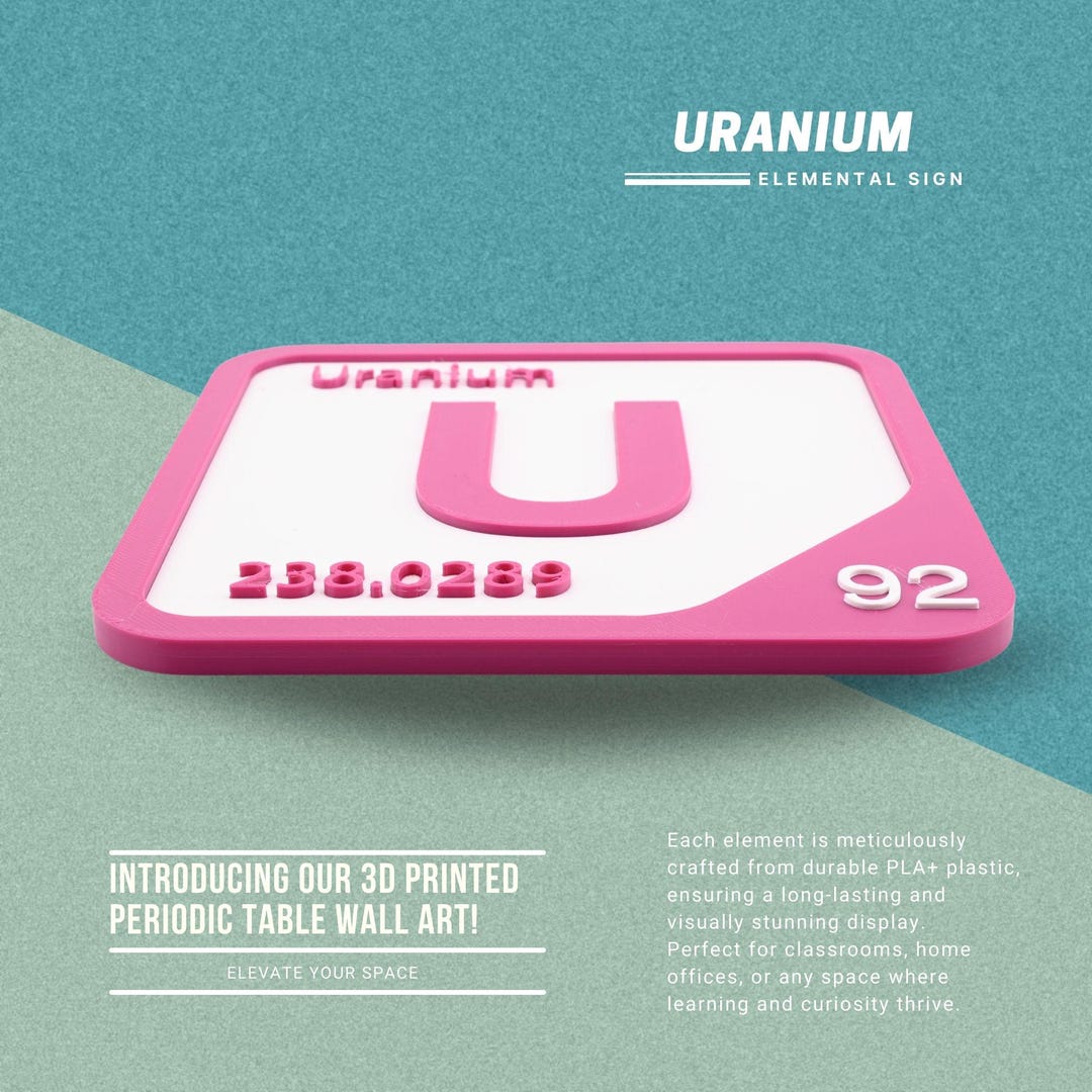 3D Printed Uranium Periodic Table Tile, Educational Wall Art for ...