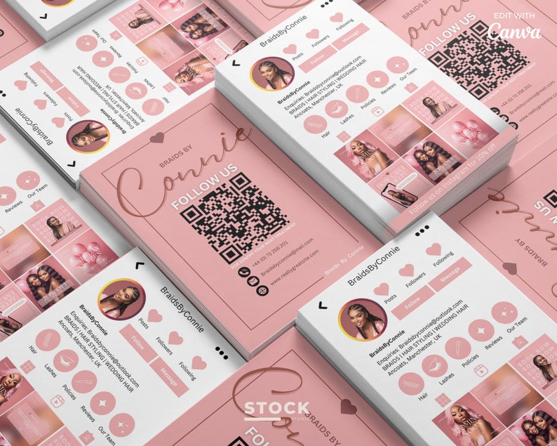 Instagram Business Card QR Code Card Template Design IG Influencer Card ...