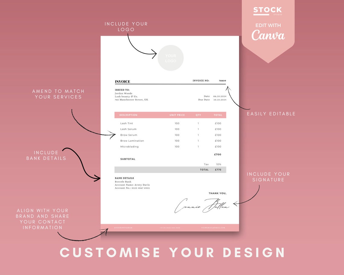 Esthetician Invoice Template, Minimalist Boho (editable Canva Template ...