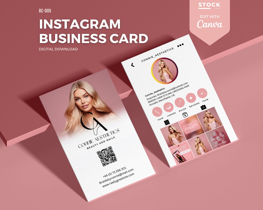 Instagram Business Card QR Code Card Template Design IG Influencer Card ...