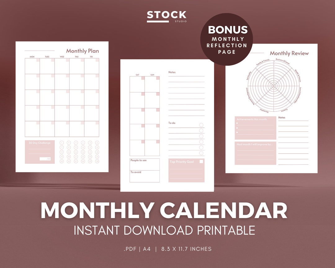 Printable Calendar Undated Monthly Schedule Minimalist Simple Calendar ...