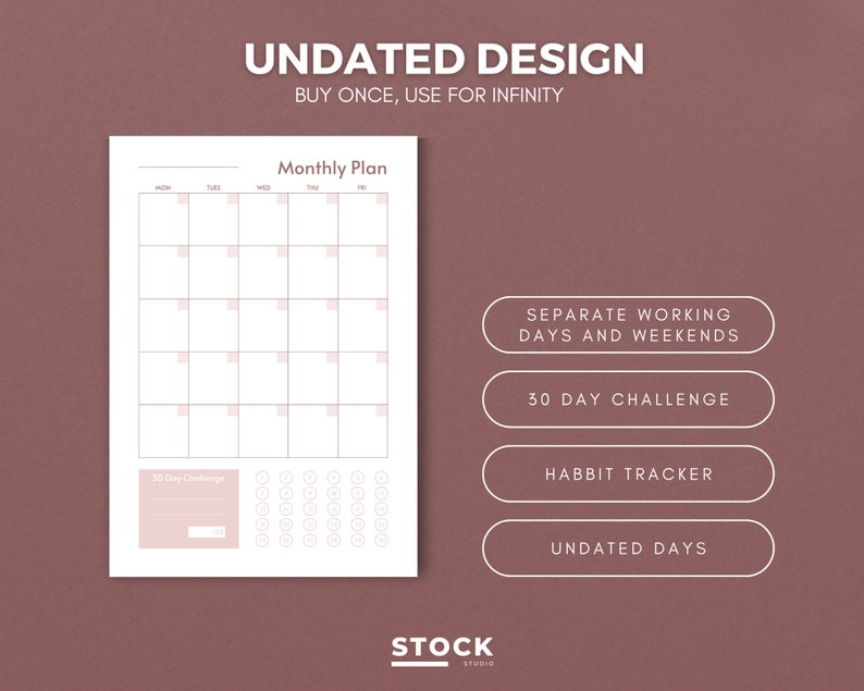 Printable Calendar Undated Monthly Schedule Minimalist Simple Calendar ...