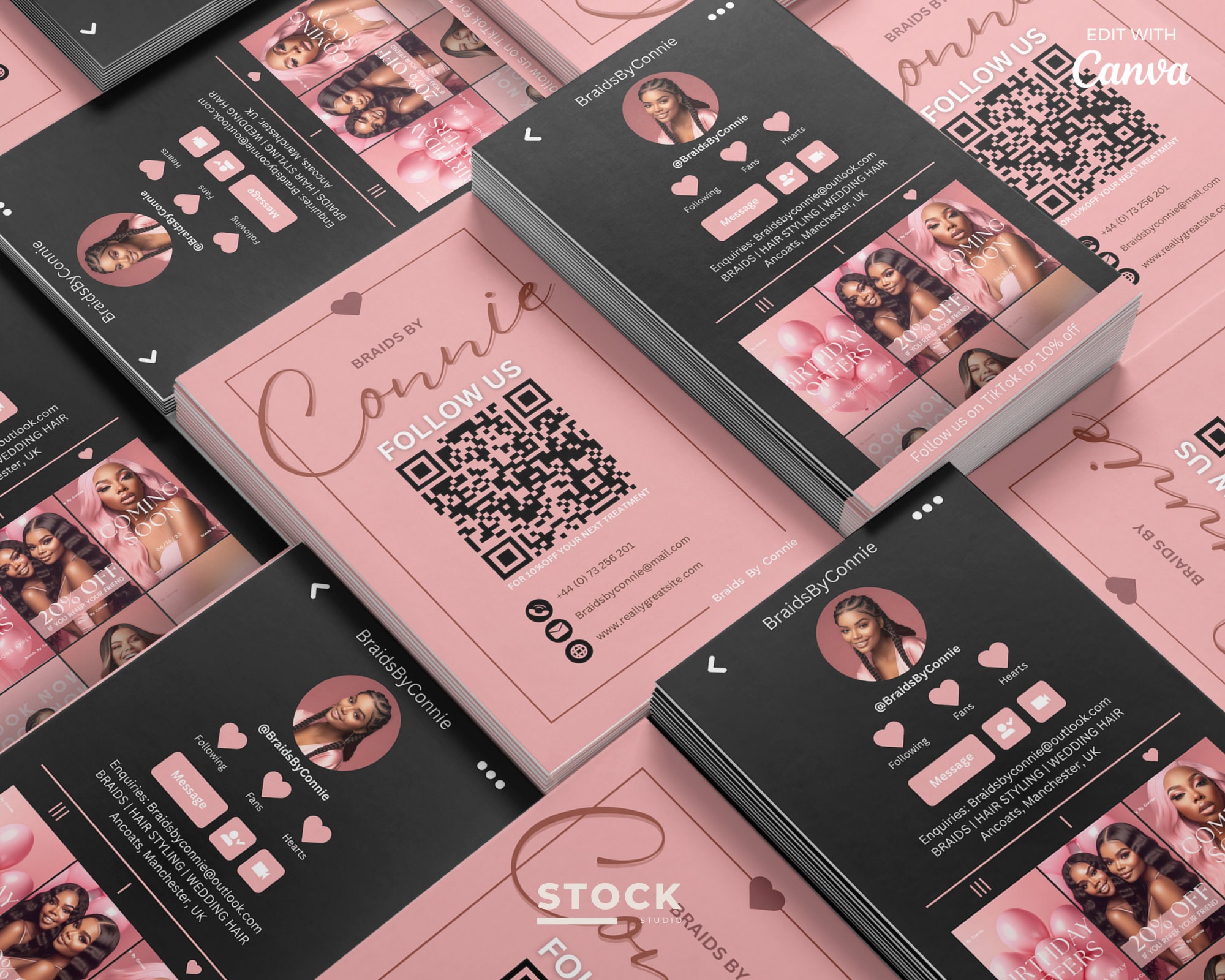 Tik Tok Business Card QR Code Card Template Design IG Influencer Card ...