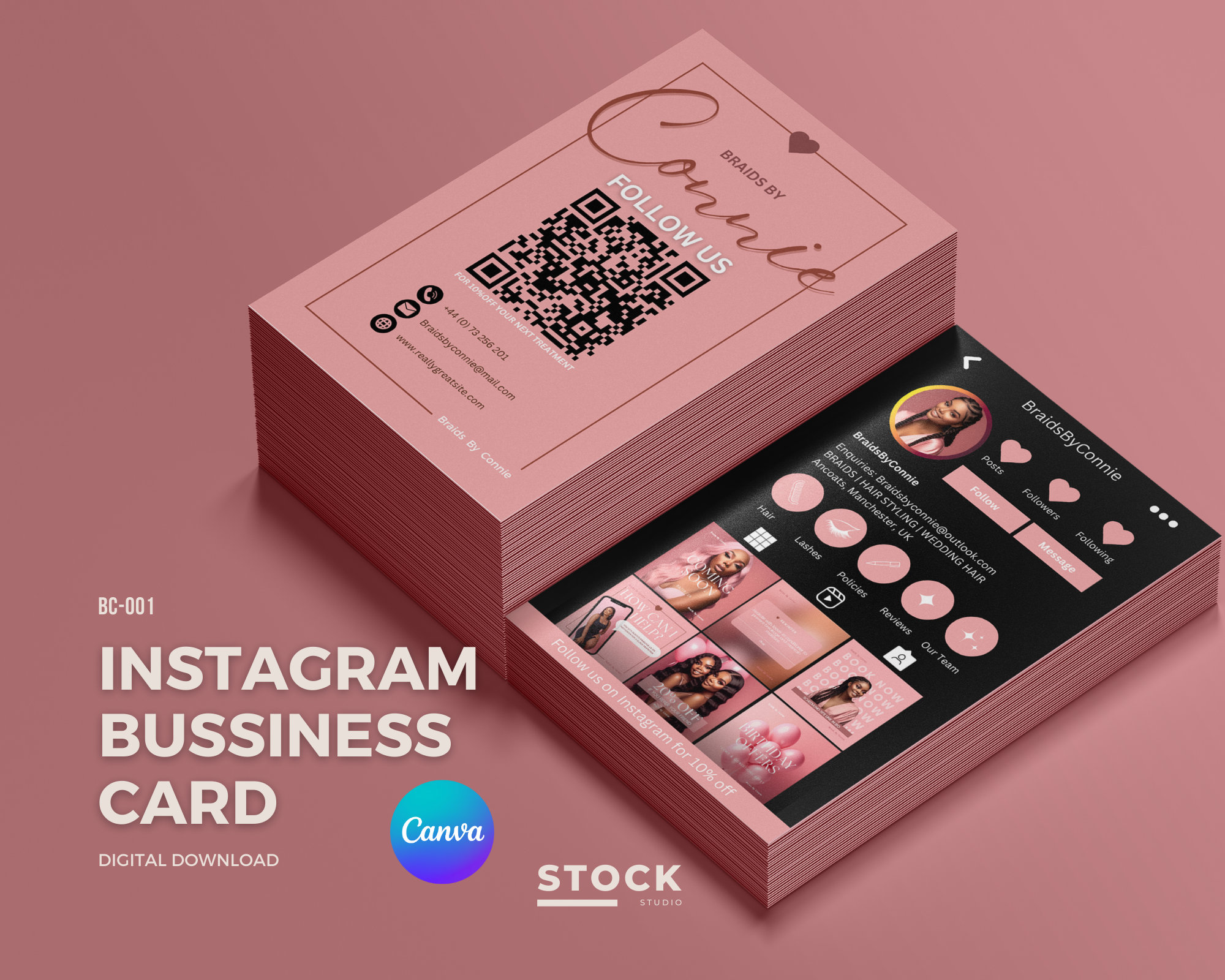 Instagram Business Card QR Code Card Template Design IG Influencer Card ...