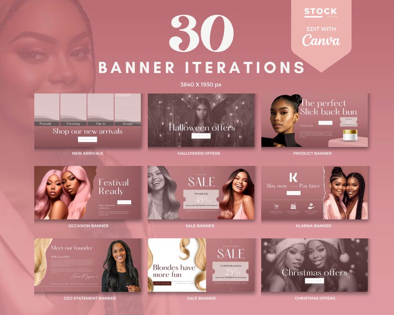 DIY Web Design Kit Website Banners Canva Templates Wig Hair Business ...