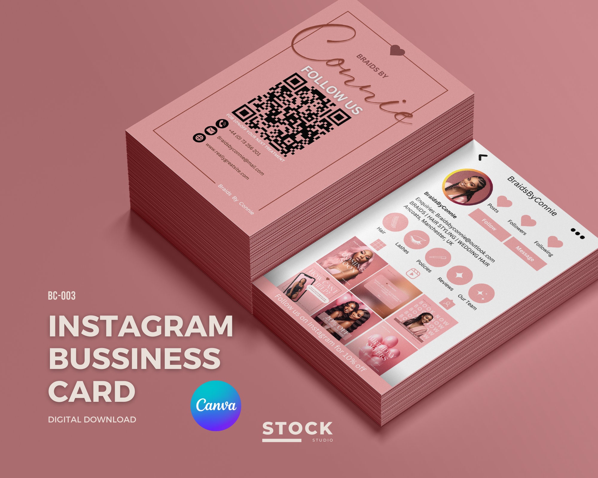 Instagram Business Card QR Code Card Template Design IG Influencer Card ...