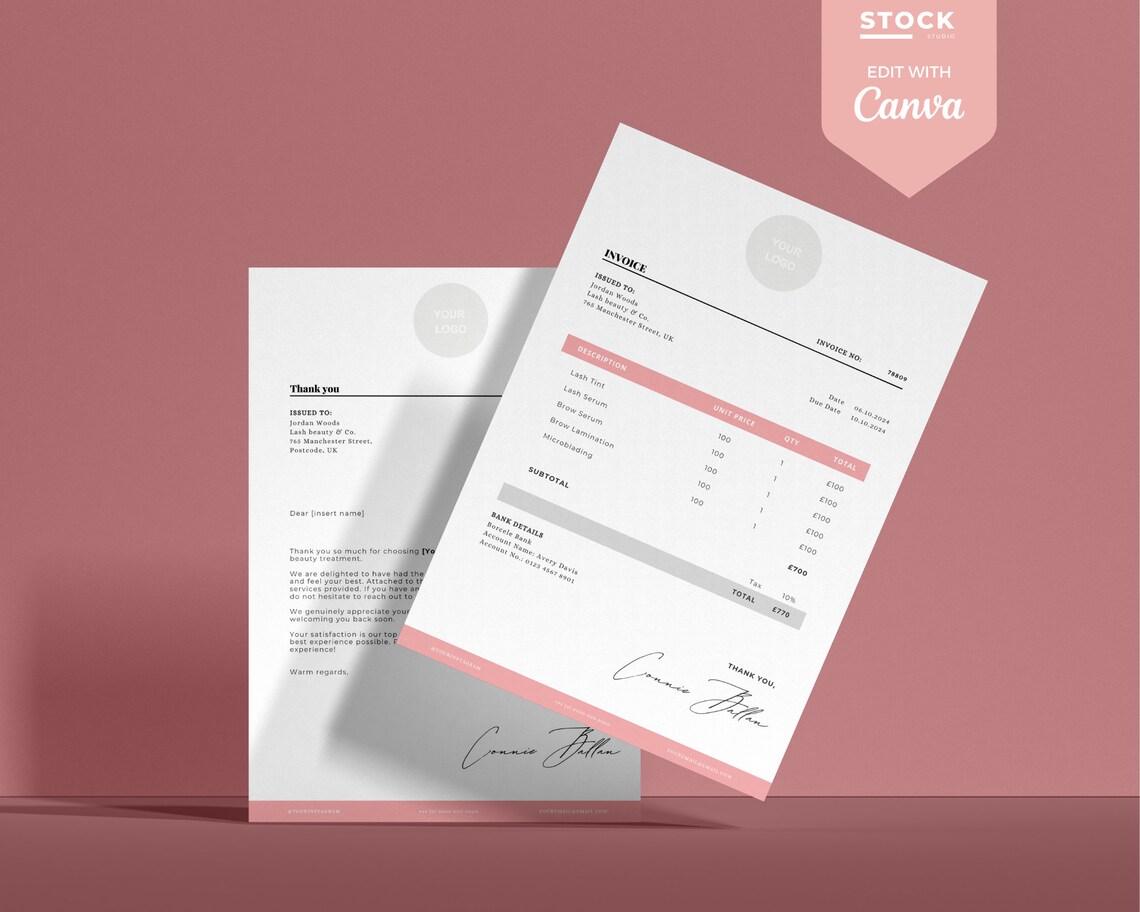 Esthetician Invoice Template, Minimalist Boho (editable Canva Template ...