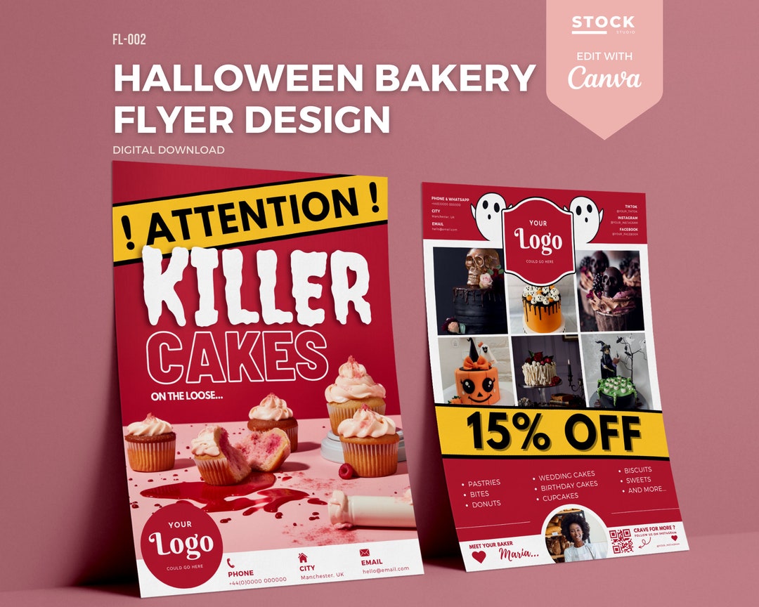 Halloween Bakery Flyer QR Code Flyer Template Design Bakery Leaflet for ...