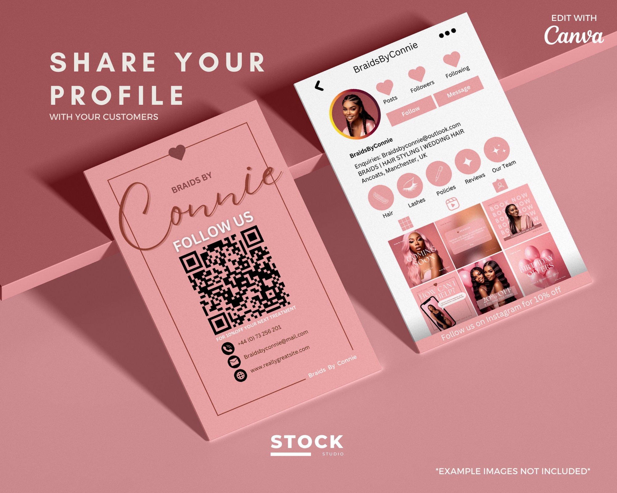 Instagram Business Card QR Code Card Template Design IG Influencer Card ...