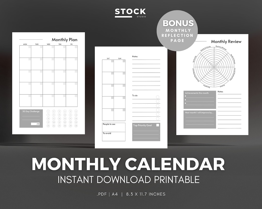 Calendario imprimible Calendario mensual sin fecha Calendario simple ...