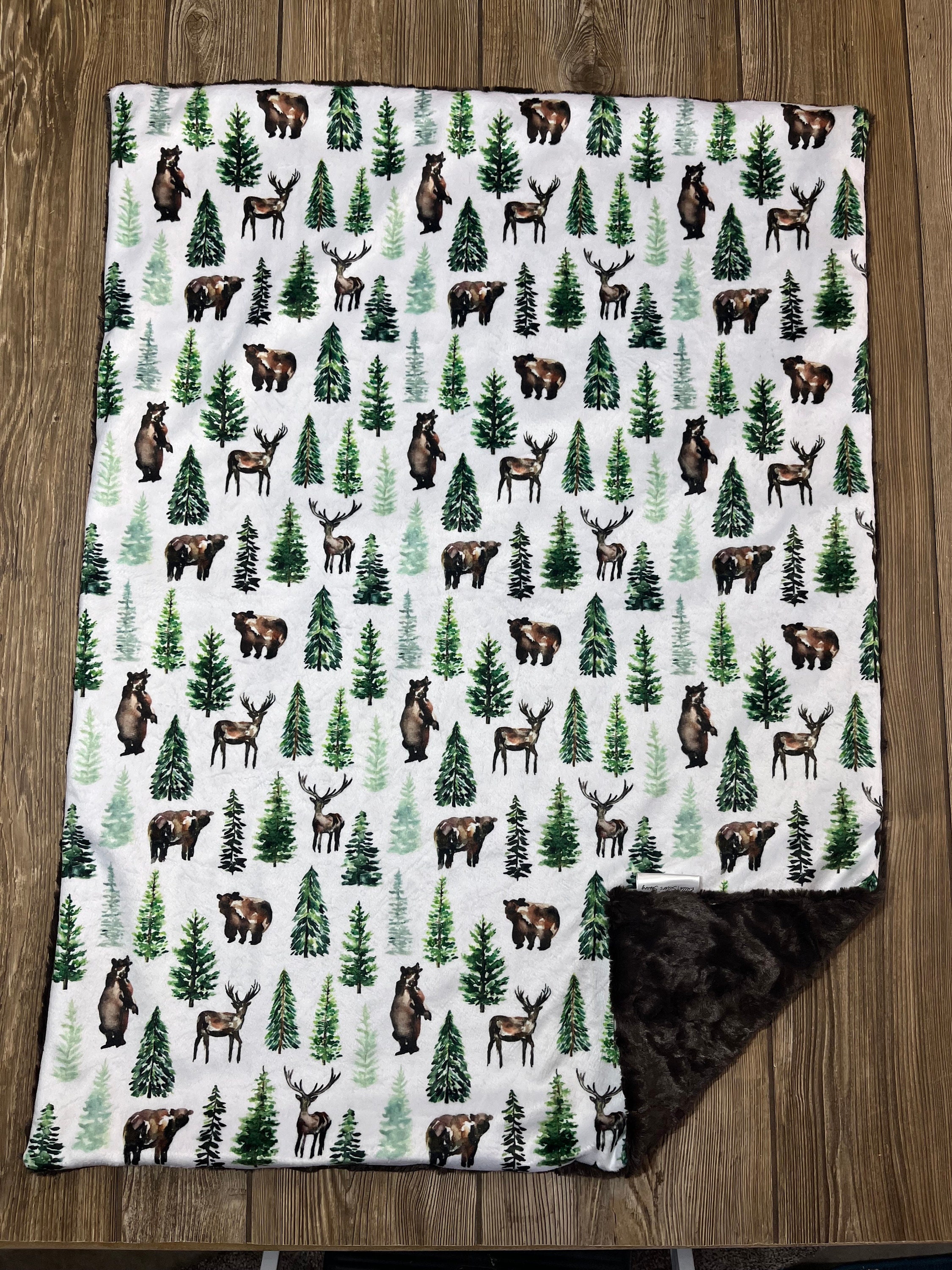 RTS Wilderness Animals With Pine Trees Minky Baby Blanket Forest ...