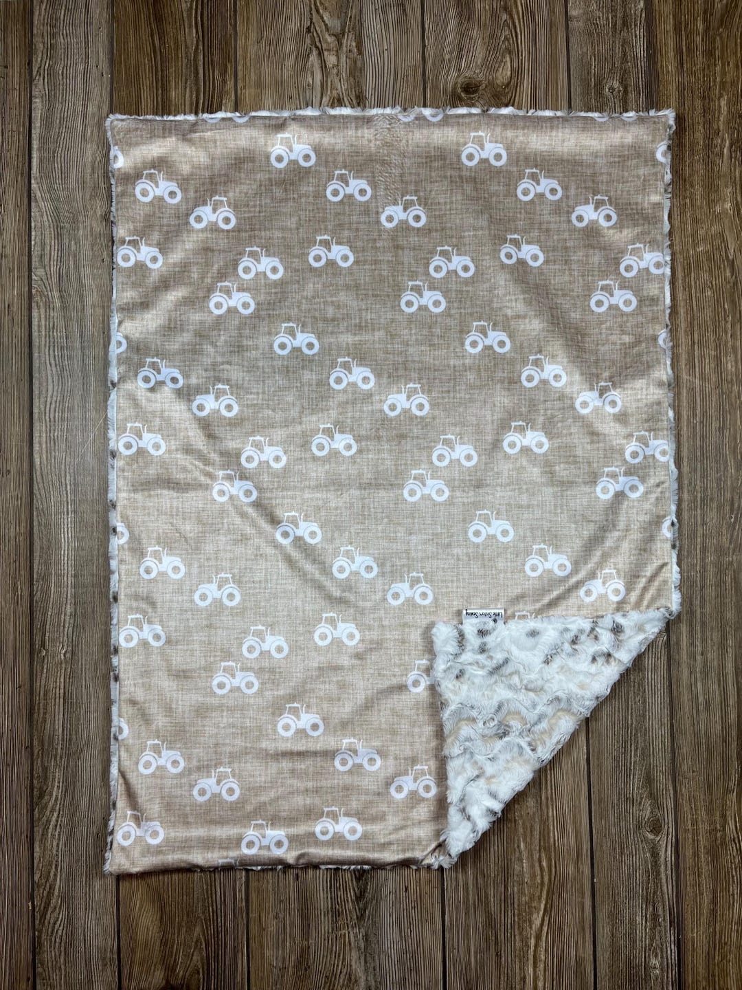 RTS Linen Tractor Baby Blanket, Minky Baby Blanket, Faux Fur Baby ...