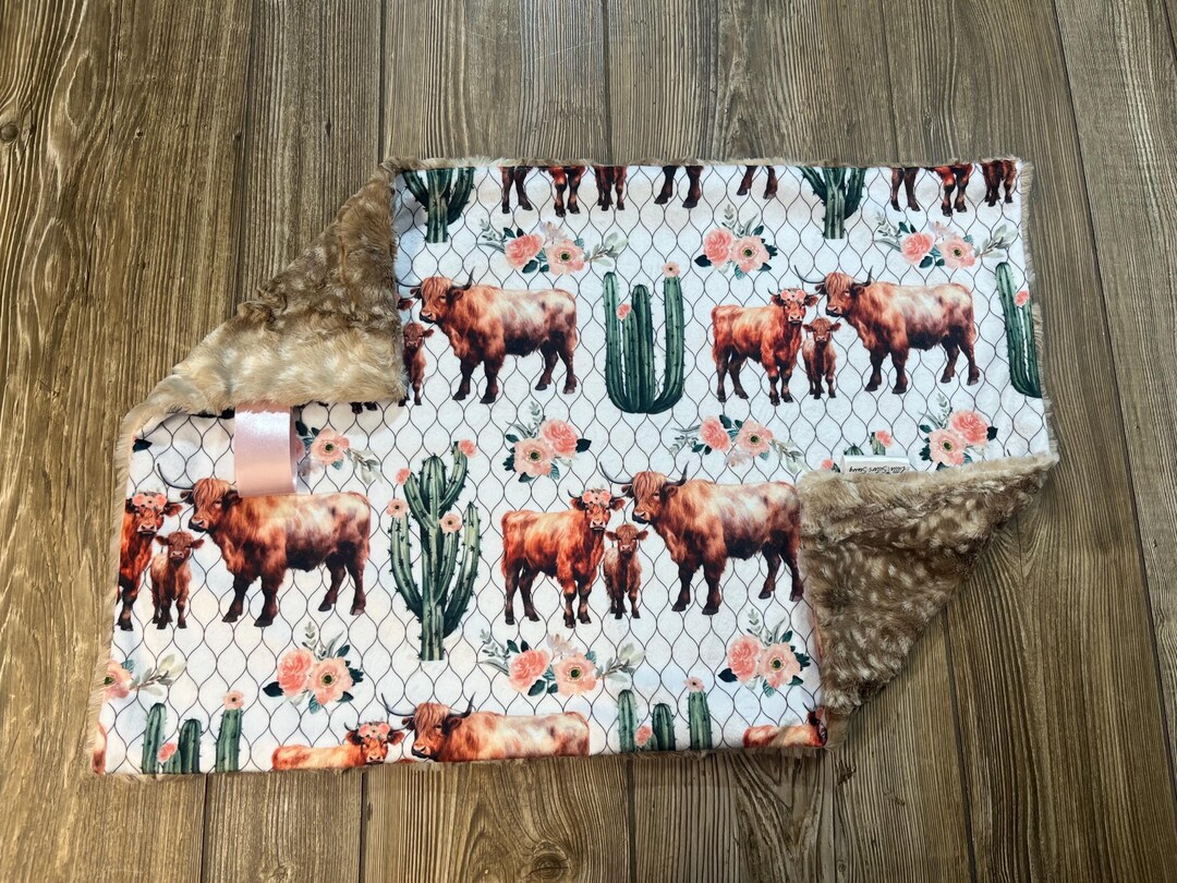 RTS Highland Cow and Cactus Minky Xl Lovey, Minky Lovey, Faux Furr ...