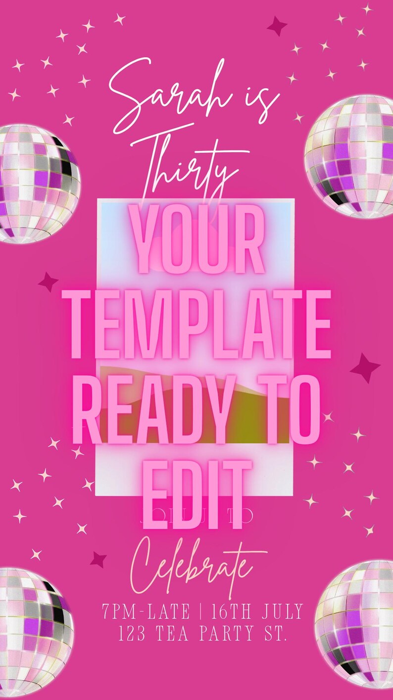 Pink Disco Glitter Birthday Invitation | Editable Canva Template ...