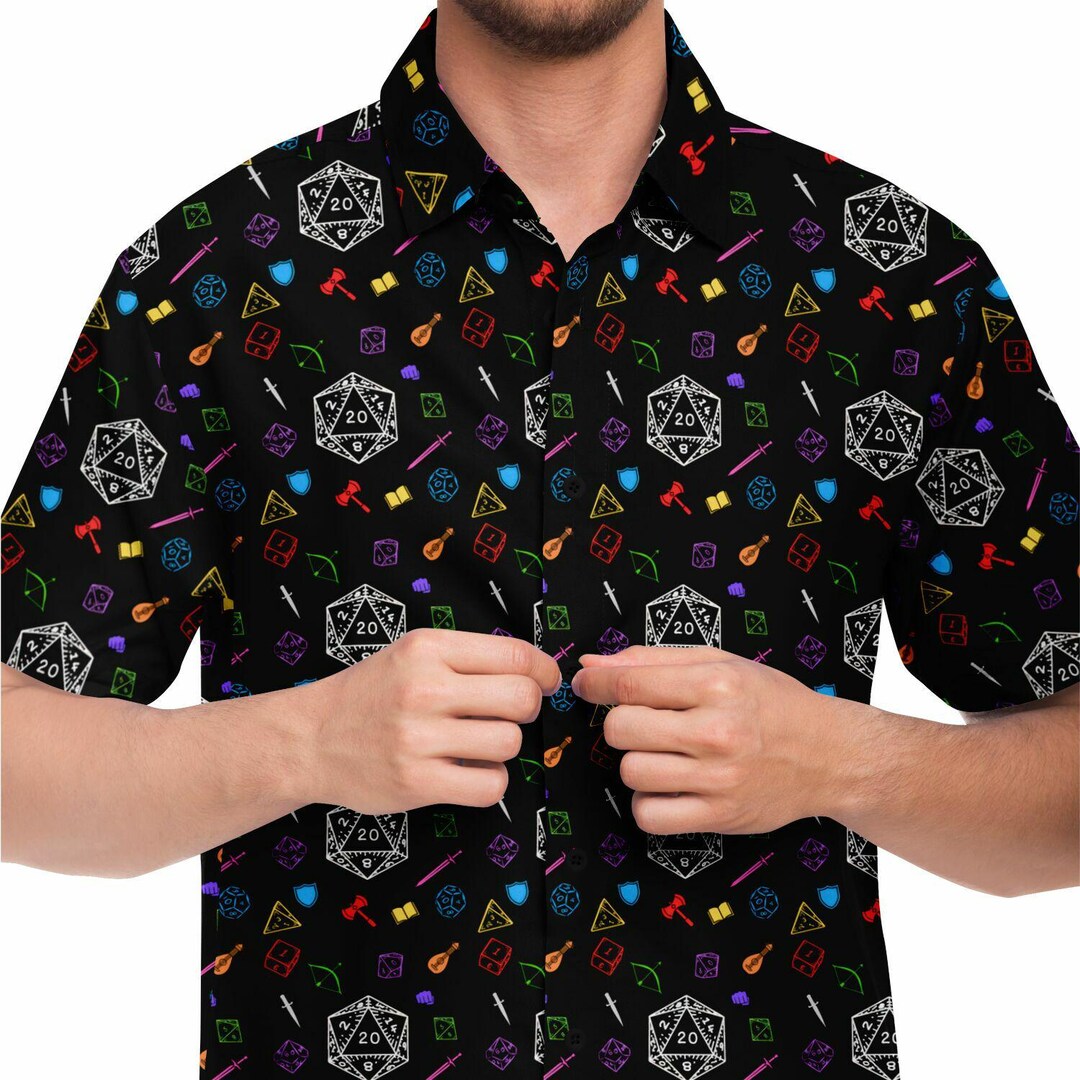 Men and Women Colorful Dnd Inspired Dice Hawaiian Style Collared Shirt ...