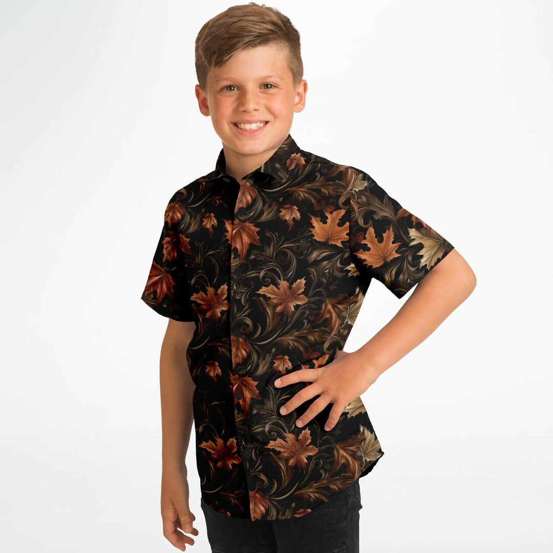 Fall Autumn Gothic Leaves Kids Children Youth Short Sleeve Casual Warm ...