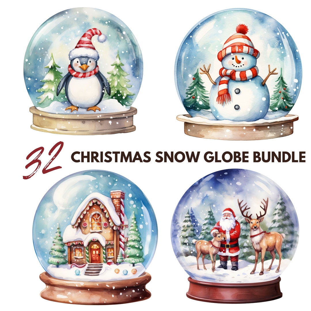 Snow Globe Bundle Watercolor Christmas Bundle Watercolor Snow Globe ...