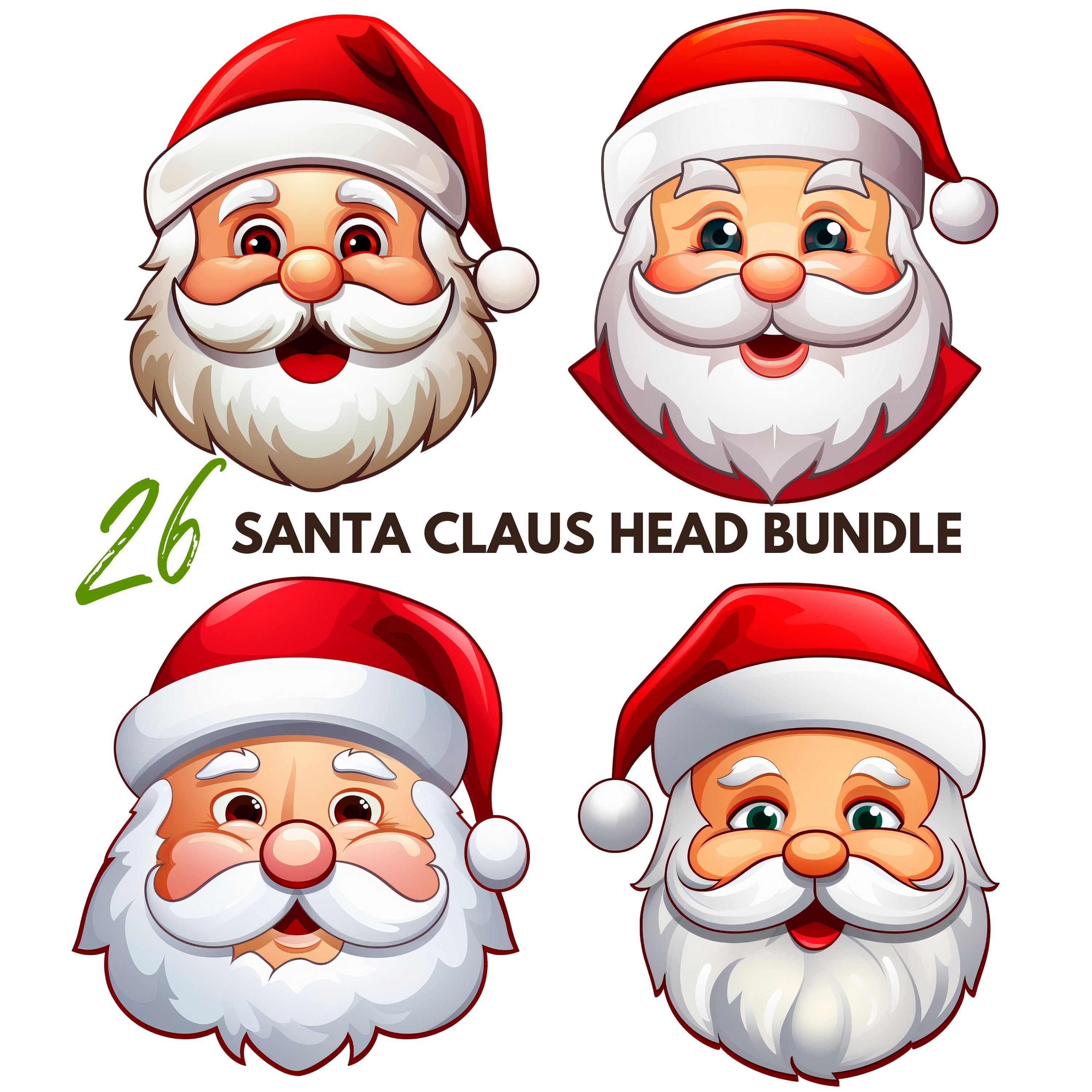Santa Claus Head Bundle Watercolor Christmas Bundle Watercolor Santa ...