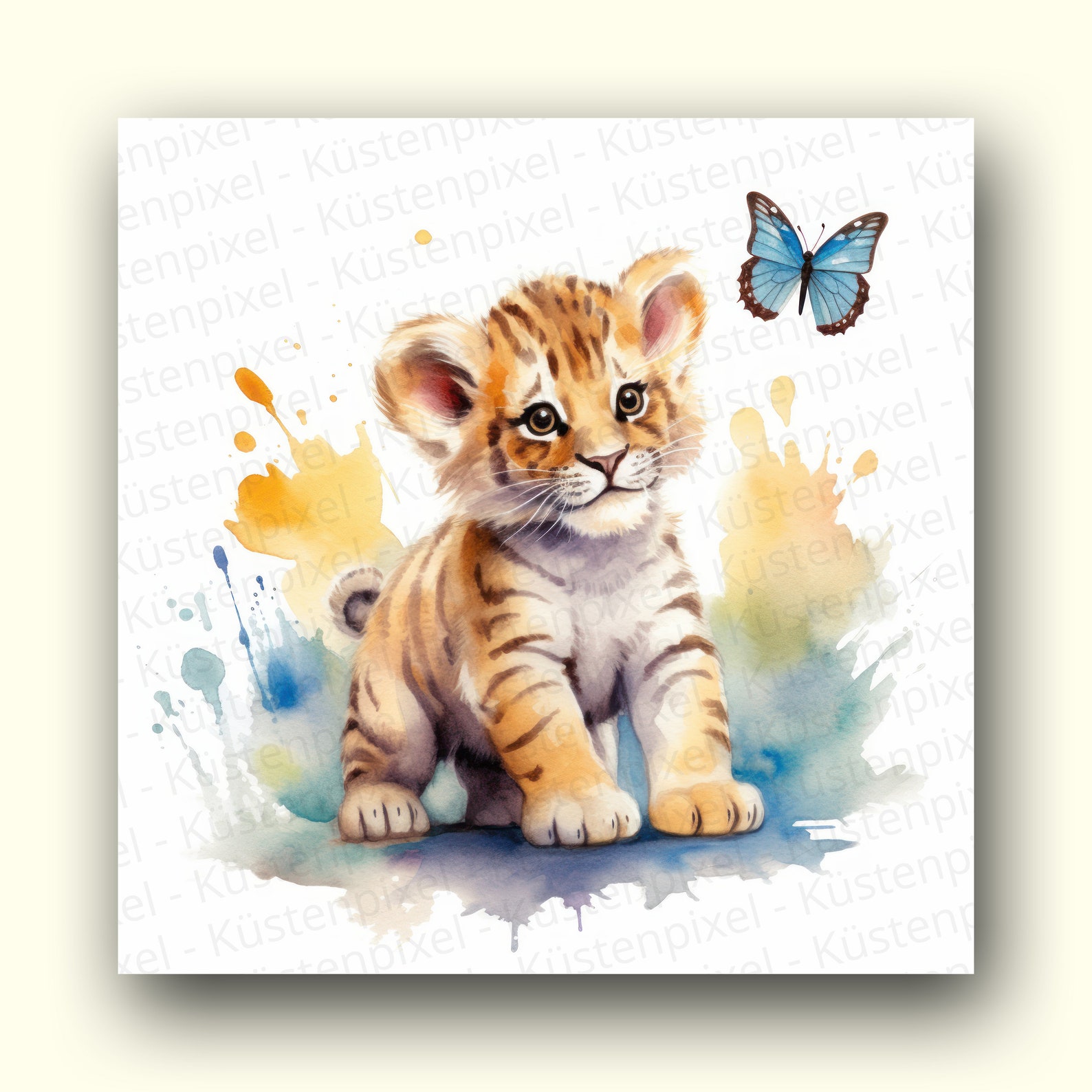 Tiger Watercolor Clipart, Nursery Decor, Tiger With Butterfly, Cute ...