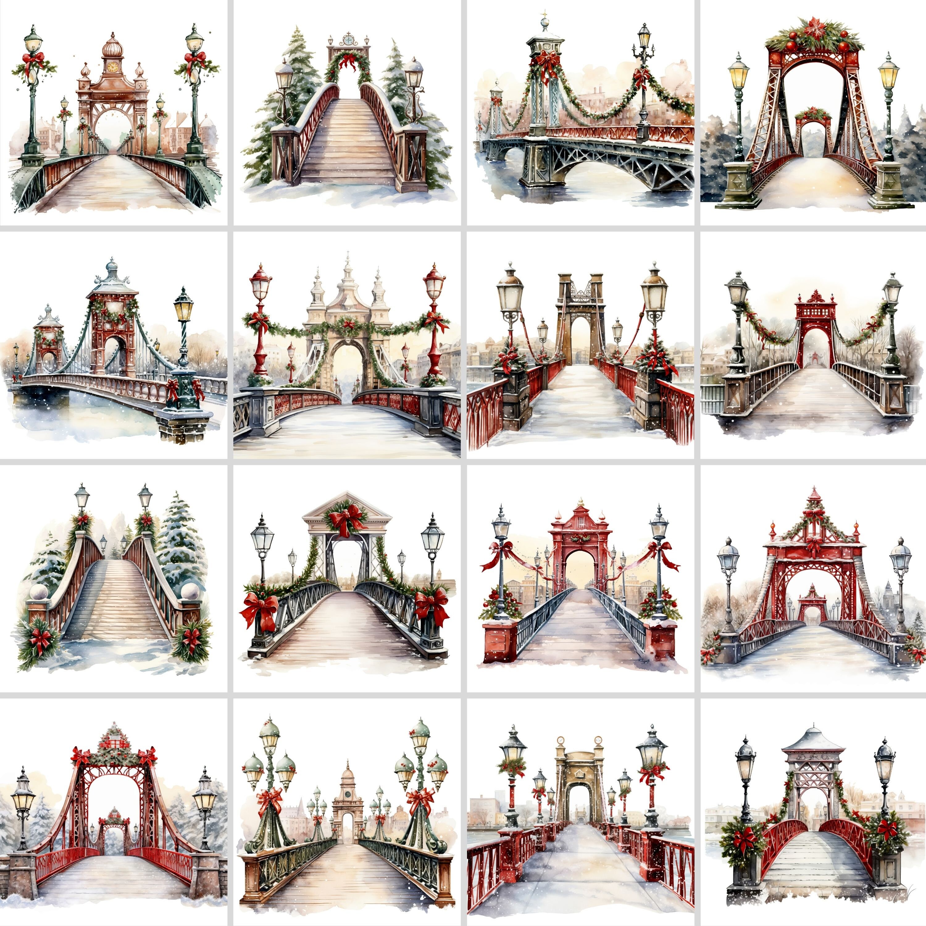 Christmas Bridge Bundle Watercolor Christmas Bundle Watercolour Bridge ...