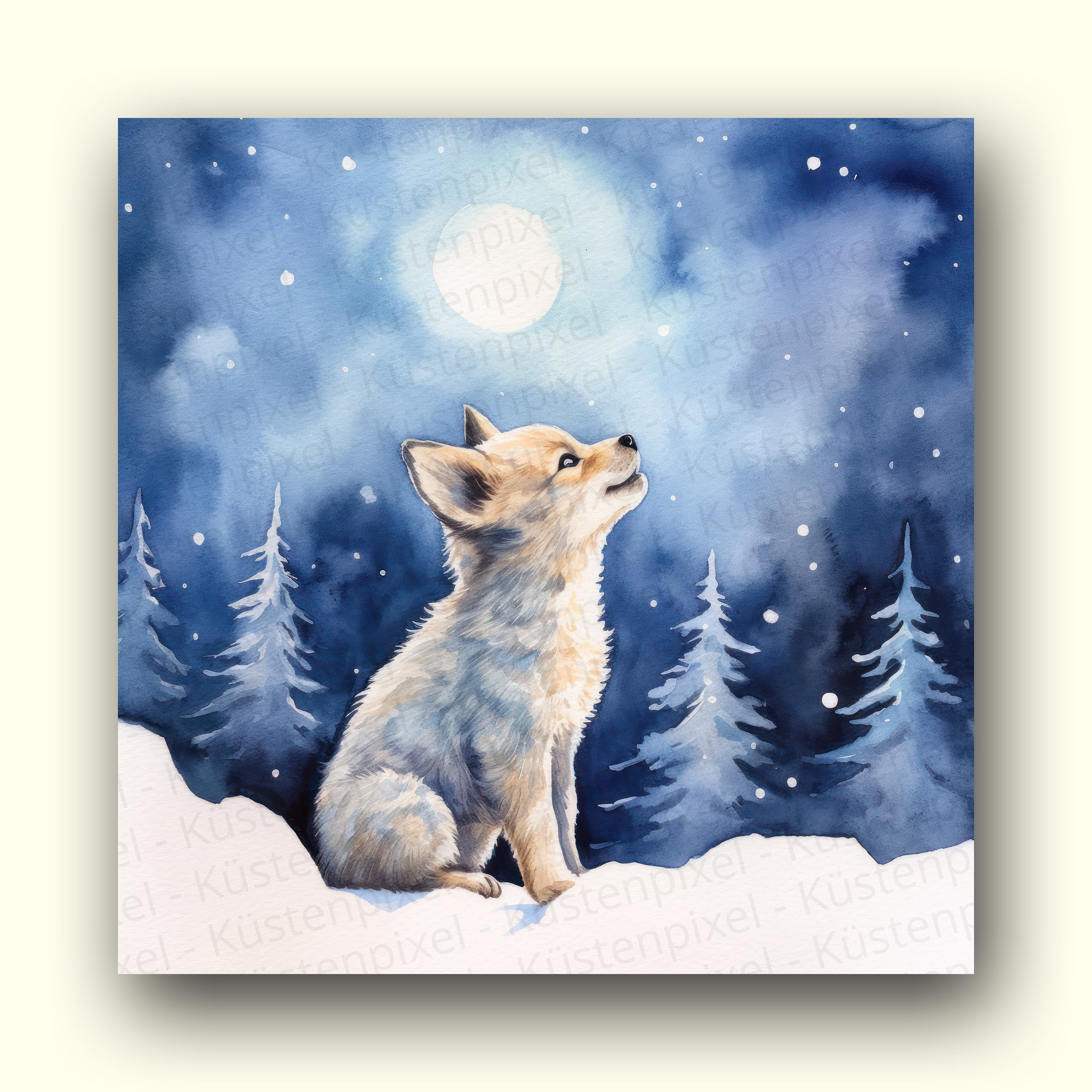 Wolf Watercolor Clipart, Nursery Decor, Wolf in Snow, Cute Baby Animal ...