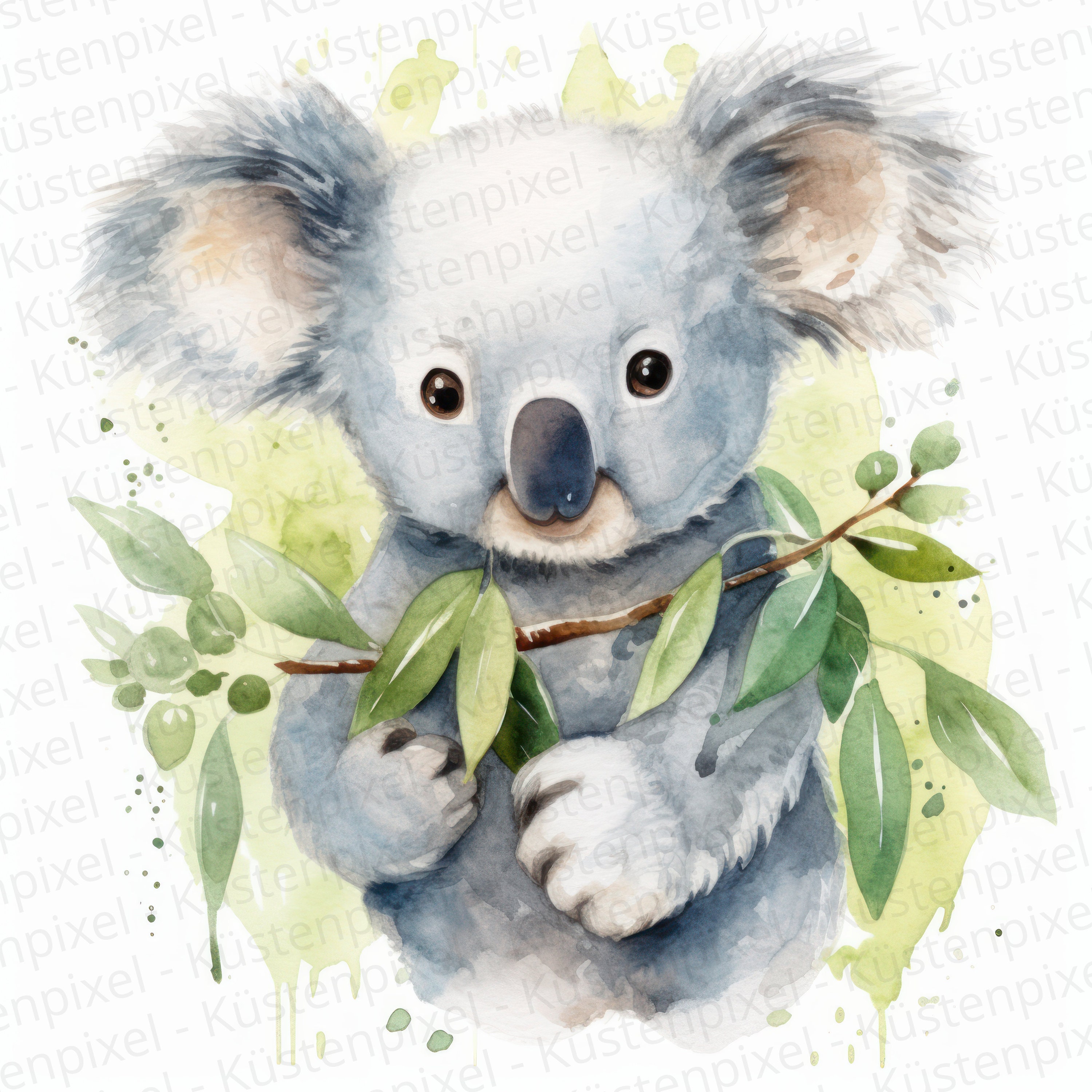 Koala Watercolor Clipart, Nursery Decor, Koala on a Branch, Cute Baby ...