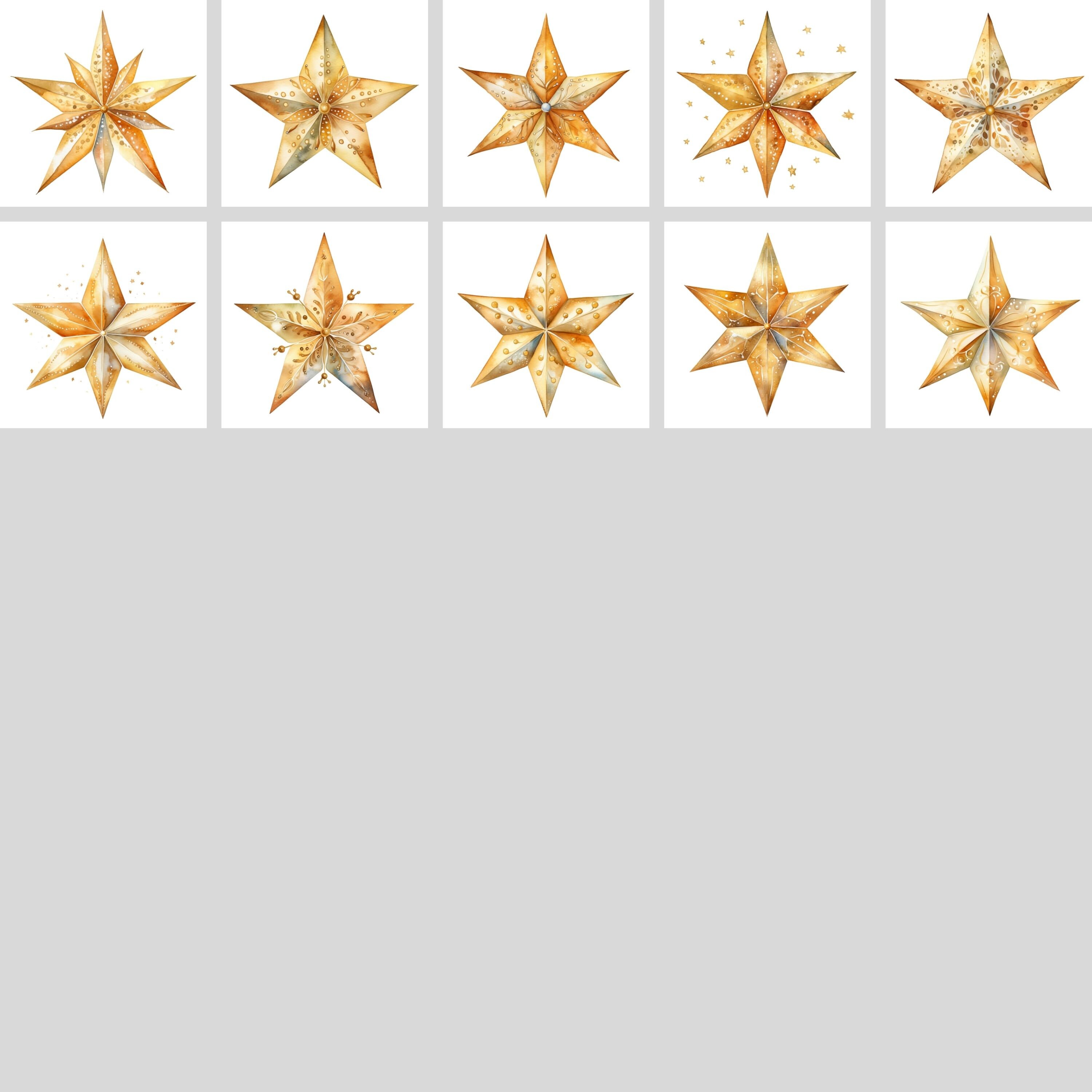 Christmas Star Gold Bundle Watercolor Christmas Bundle Watercolor Star ...