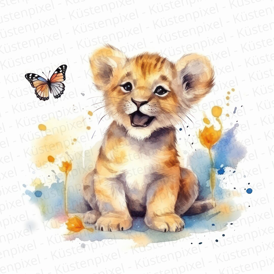 Lion Watercolor Clipart, Nursery Decor, Lion With Butterfly, Cute Baby ...