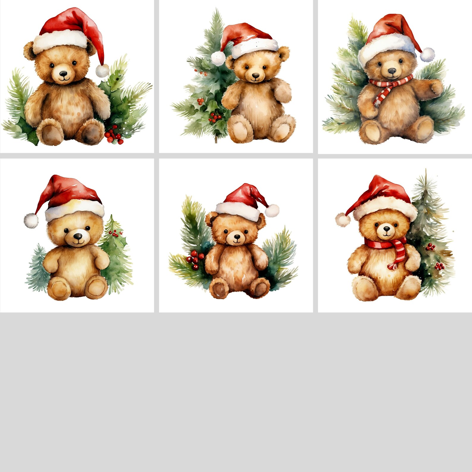 Teddy Bear Christmas Bundle Watercolor Christmas Teddy Bundle ...