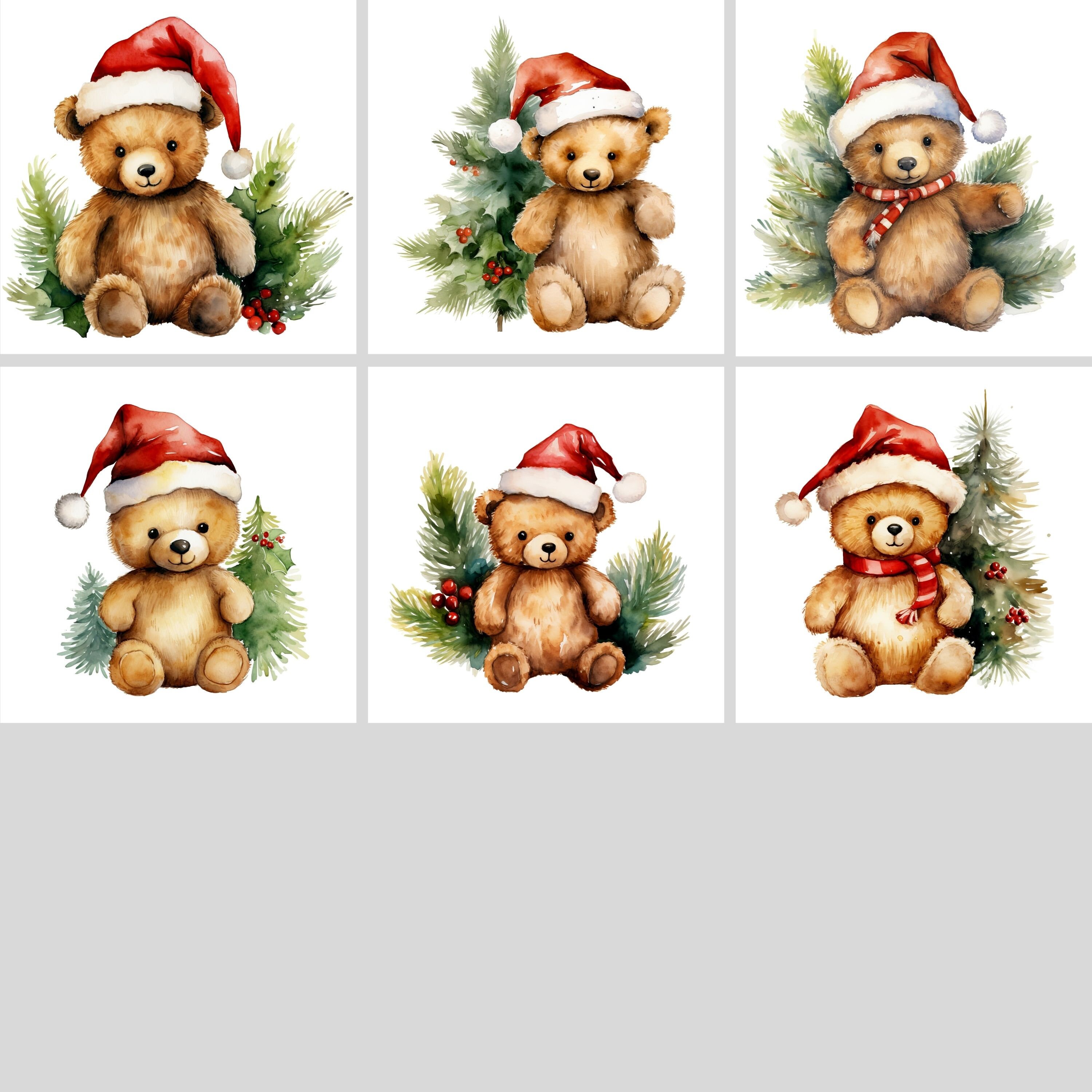 Teddy Bear Christmas Bundle Watercolor Christmas Teddy Bundle ...